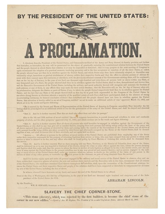 Bonhams : EMANCIPATION PROCLAMATION. LINCOLN, ABRAHAM. By the President ...