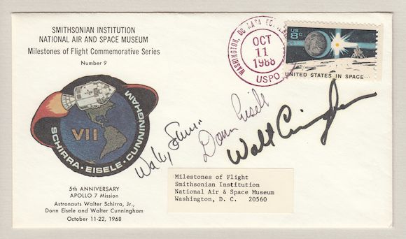 Bonhams : APOLLO 7 CREW SIGNED POSTAL ENVELOPE. RELEASED BY NASM FOR ...