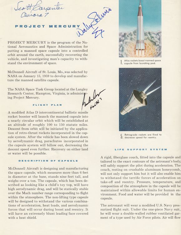 Bonhams : McDONNELL MERCURY BROCHURE—SIGNED. Project Mercury.