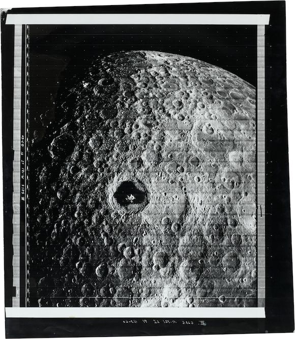 Bonhams : LUNAR ORBITER III. DIRECT OVERHEAD VIEW OF TSIOLKOVSKY CRATER.