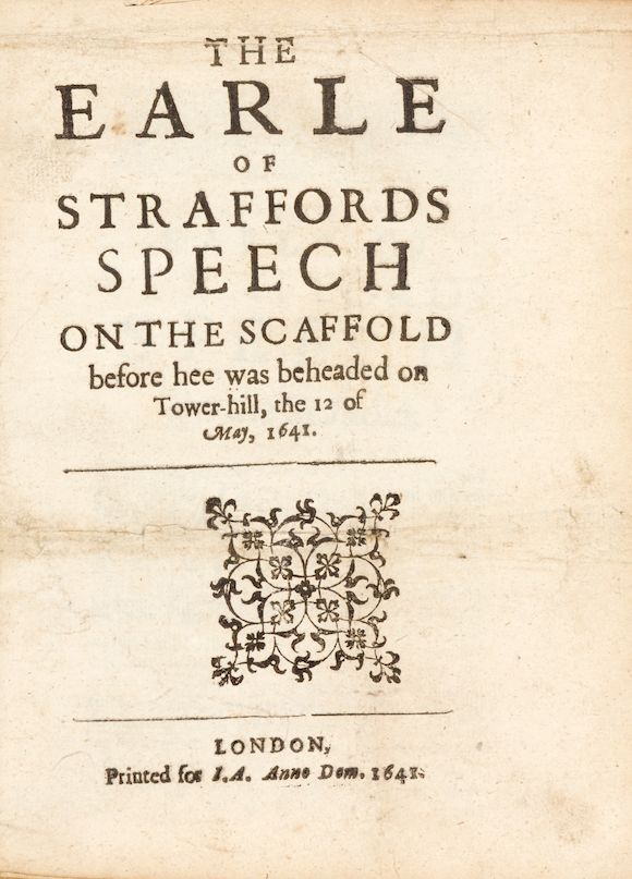 Bonhams : STRAFFORD, THOMAS WENTWORTH. 1593-1641. The Earle of ...