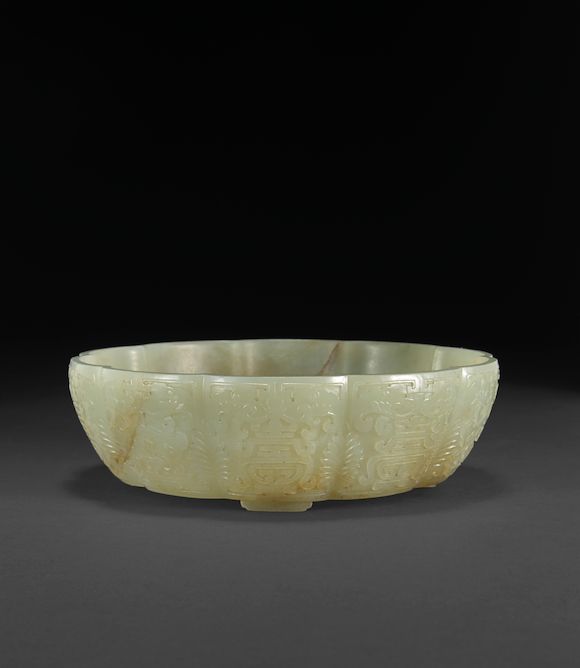 Bonhams : A greenish-white jade shallow bowl Qianlong mark, 18th/19th ...
