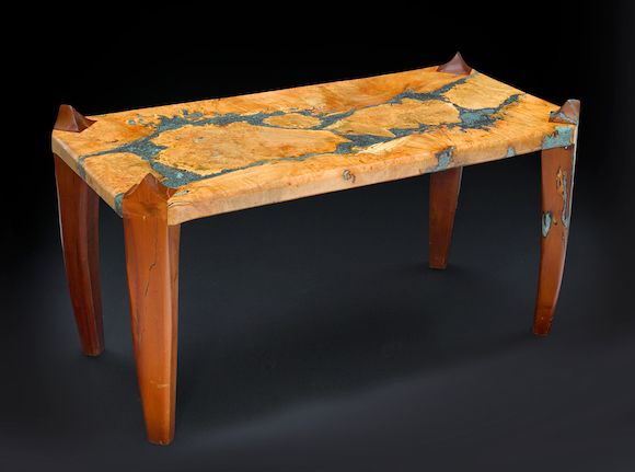 Bonhams : Burlwood and Inlaid Turquoise Bench