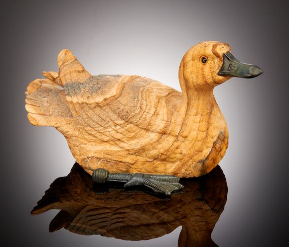 Bonhams : Picture Jasper Carving of a Duck
