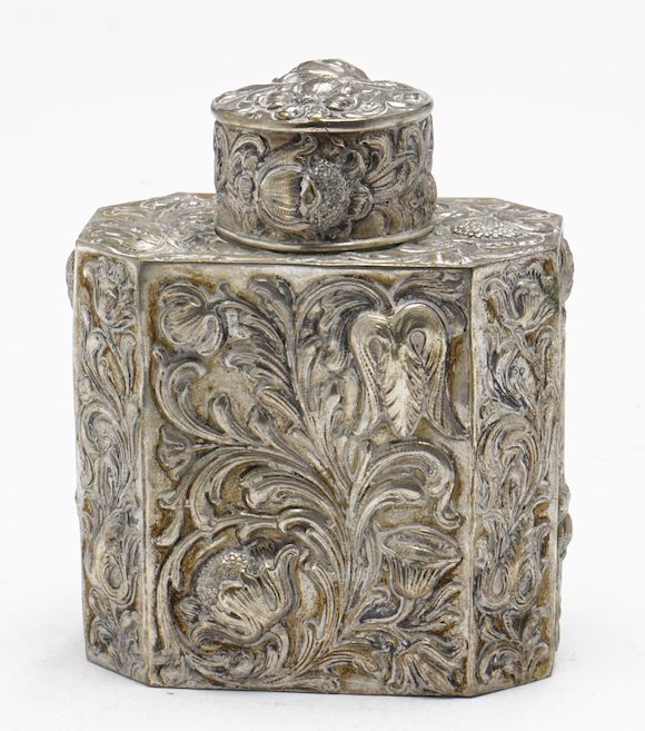 Bonhams : A German 800 standard silver floral repousse-decorated tea ...
