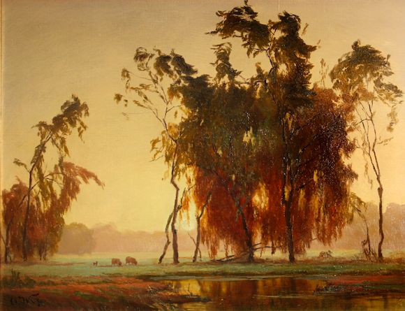 Bonhams : Henry Otto Wix (German/American, 1866-1922) Buffaloes grazing ...