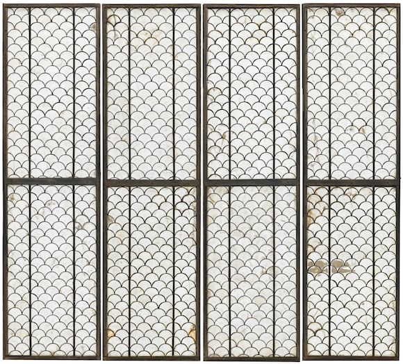 Bonhams : Two pairs of Art Deco style patinated metal and capiz shell ...