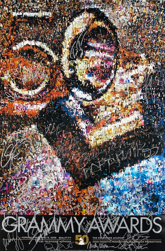 Bonhams : A celebrity signed 50th Grammy Awards poster