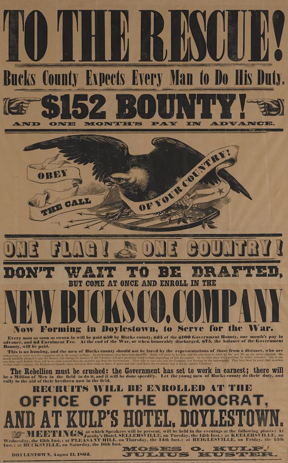 Bonhams : A Civil War recruiting poster from Bucks County, Pennsylvania