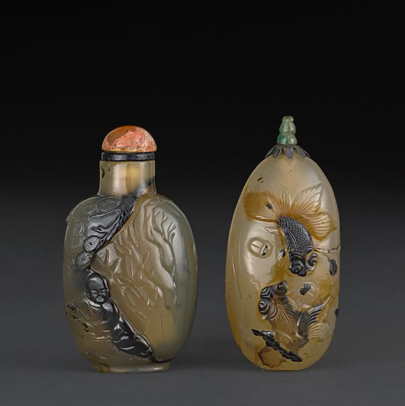 Bonhams : Two shadow agate snuff bottles 1780-1880