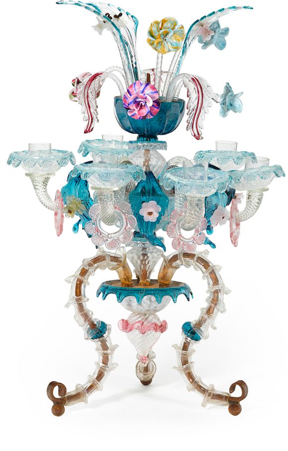 Bonhams : A pair of Venetian Rococo style polychrome glass twelve-light ...