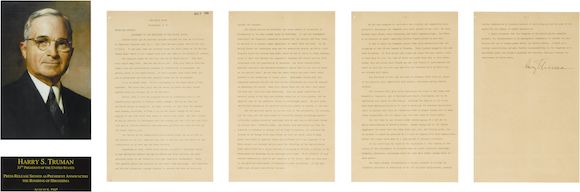 Bonhams : President Harry S. Truman announces the bombing of Hiroshima ...