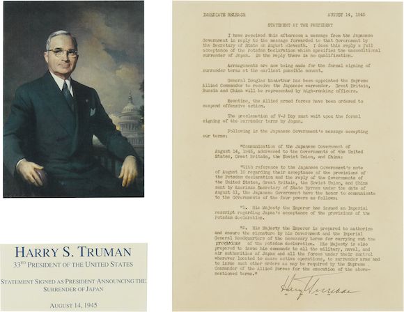 Bonhams : President Harry S. Truman announces the surrender of the ...