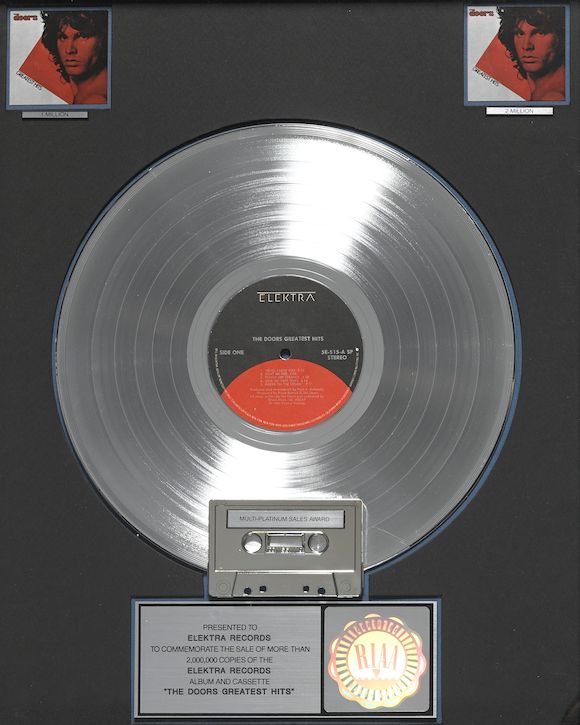 Bonhams : An RIAA record sales award for The Doors Greatest Hits