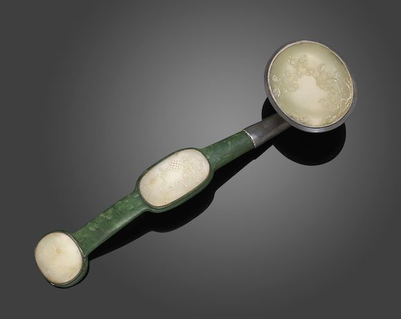 Bonhams : A combined jade and silver-mounted ruyi scepter Qing dynasty ...