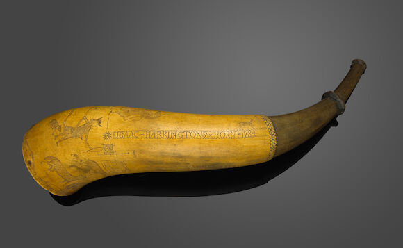 Bonhams : An incised American powder horn dated 1784