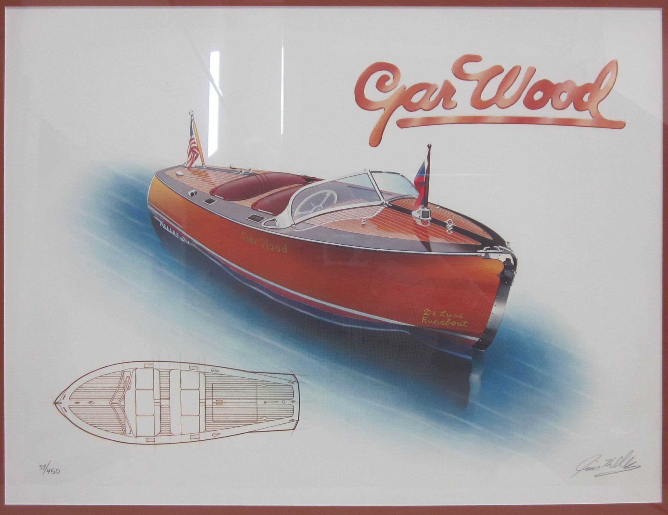 Bonhams Cars : A collection of framed vintage mahogany boat prints,