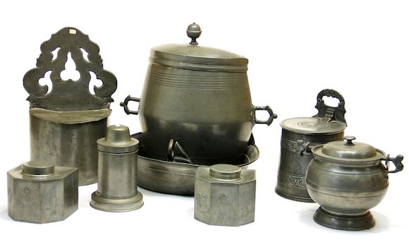 Bonhams : An assembled group of eight pieces of Continental pewter 18th ...