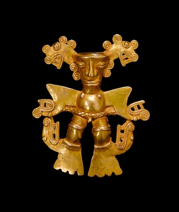 Bonhams : Fine and Large Costa Rican Gold Pendant of a Seated Ruler ...