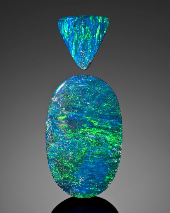 Bonhams : Companion Pair of Fine Boulder Opals--Sunset on the Pacific