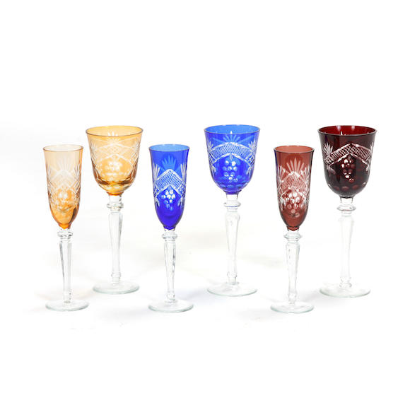 Bonhams A Lot Of Twenty Four Colored And Cut To Clear Glass Goblets