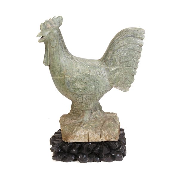 Bonhams : A Verde Antico marble figure of a rooster on a wood base