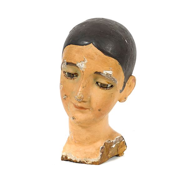 Bonhams : A Spanish Colonial paint decorated head of a Saint