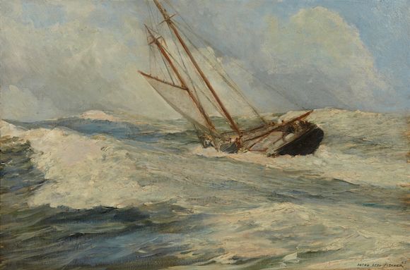 Bonhams : Anton Otto Fischer (American, 1882-1962), Ship in heavy seas ...