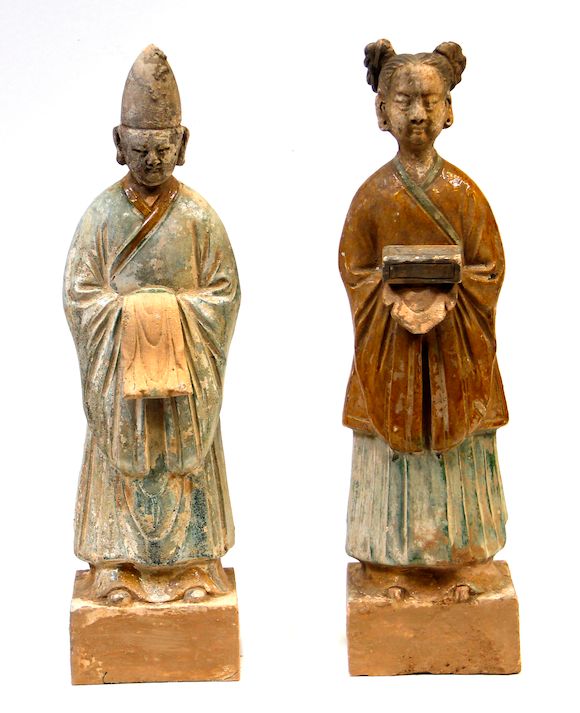 Bonhams : Two lead glazed earthenware funerary figures Ming dynasty