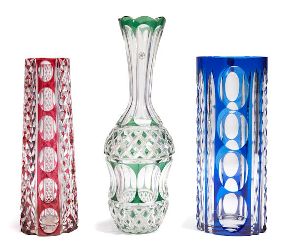 Bonhams A Group Of Three Clear And Colored Cut Glass Vases