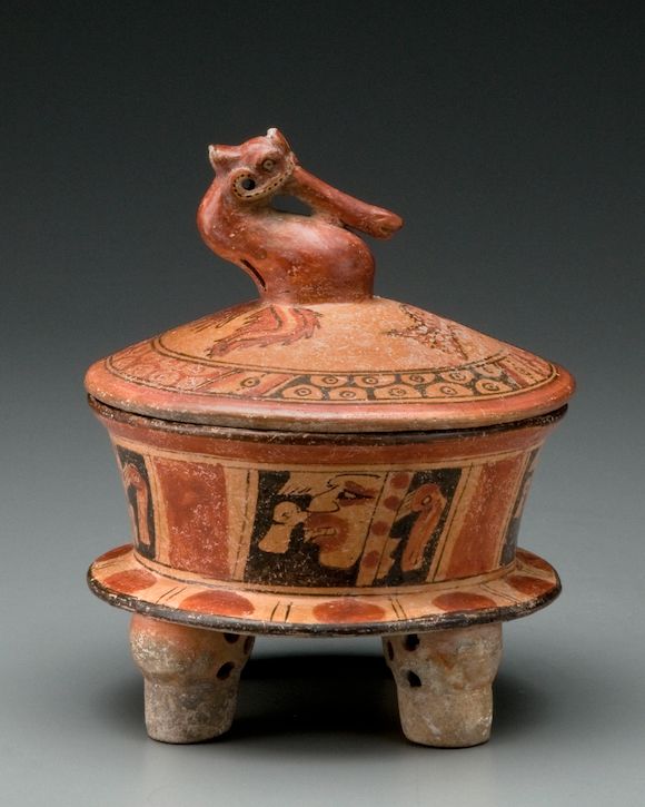 Bonhams : Maya Quadripod Basal-Flanged Bowl with Water Bird Finial on ...