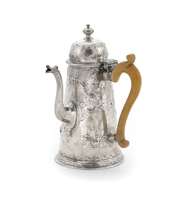 Bonhams : A George I sterling silver side-handle coffee pot by John ...