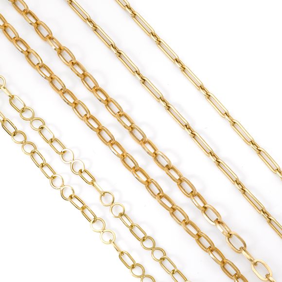 Bonhams : A collection of three 14k gold open link chains