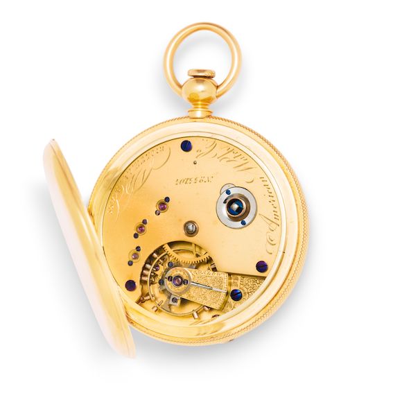 Bonhams : Waltham. A fine 18K gold cut hunter cased watch with D. B ...