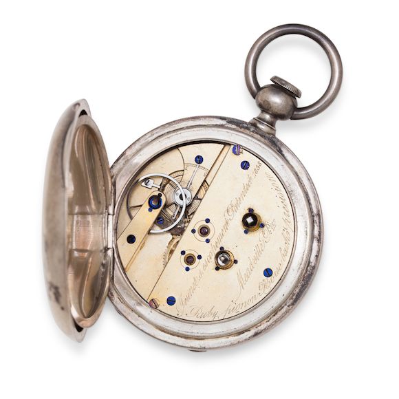 Bonhams : A silver hunter cased center seconds watch with unusual kever ...