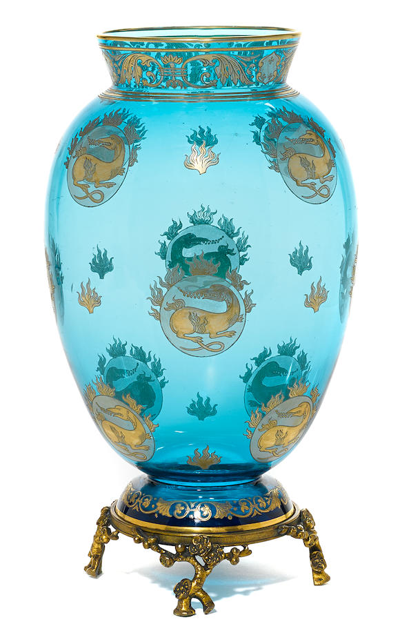 Bonhams A Continental Gilt Heightened Blue Glass Vase Early 20th Century
