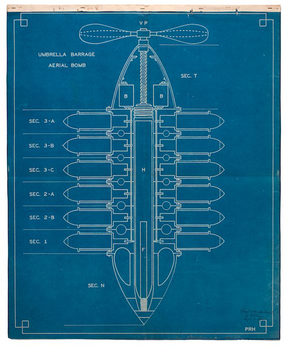 Bonhams : Three original blueprints of the Umbrella Barrage Aerial Bomb ...