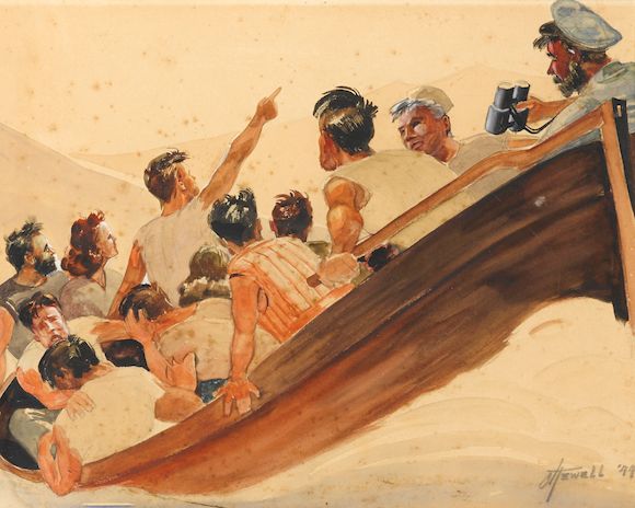Bonhams : C. Hewell (American, 20th century) Torpedoed Sailors in ...