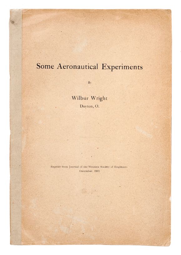 Bonhams : AVIATION WRIGHT BROTHERS. WRIGHT, WILBUR. 1867-1912. Some Aeronautical Experiments ...