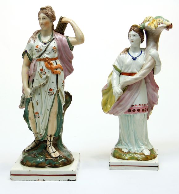 Bonhams : Two Staffordshire pearlware figures of Diana and Fortuna ...