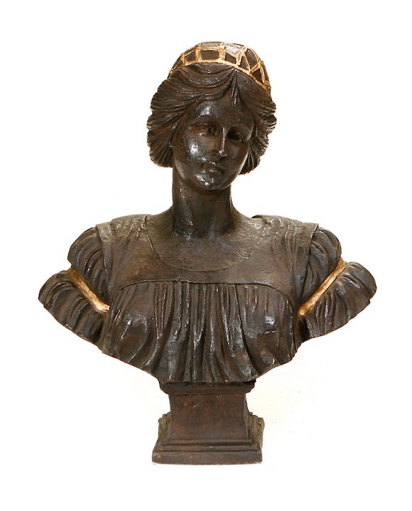 Bonhams : A Renaissance style parcel gilt cast iron bust of a woman
