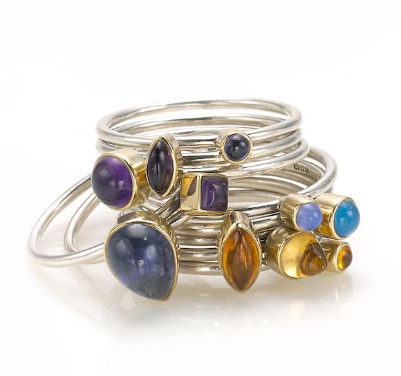 Bonhams : A collection of ten gem-set stacking rings, Wendy Ramshaw ...