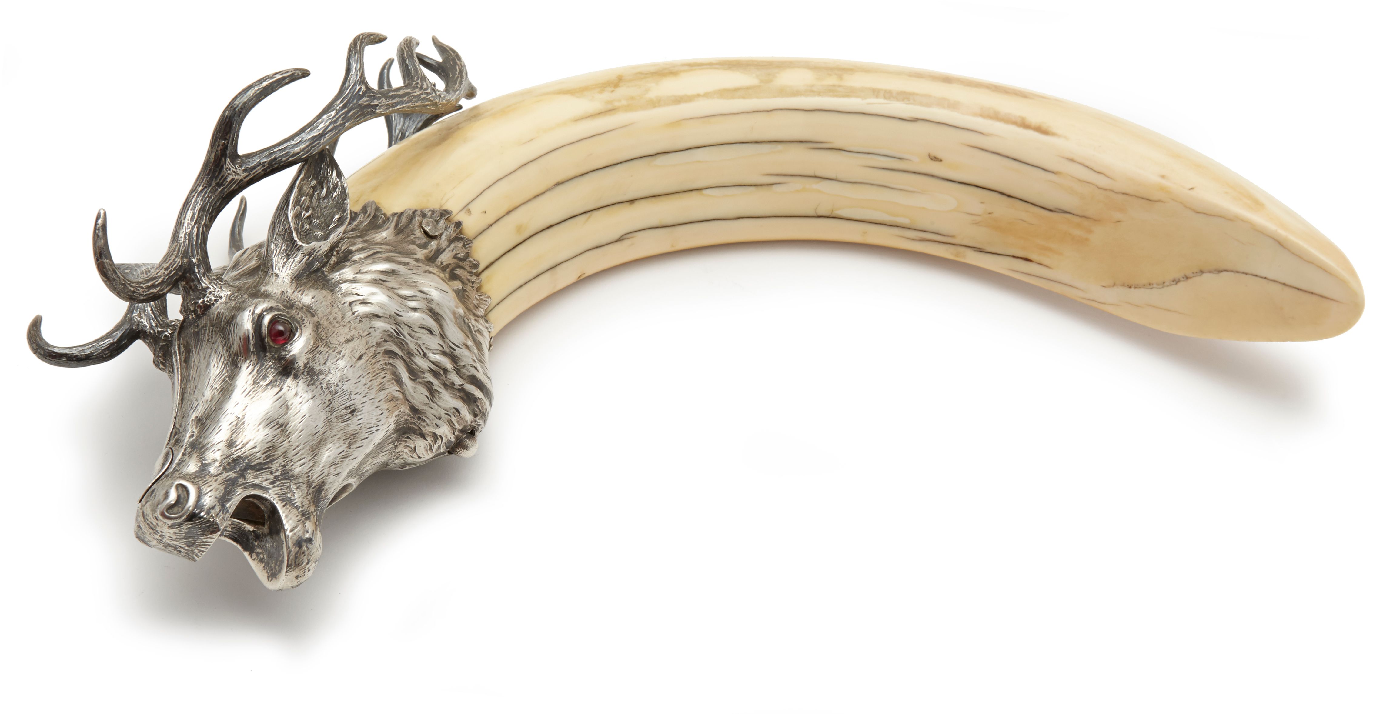 Bonhams : An Austrian 900 standard silver-mounted boar tusk stag-headed ...