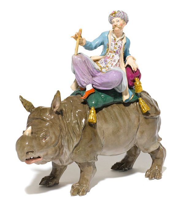 Bonhams : A Meissen porcelain figure of a Turk riding on the back of a ...