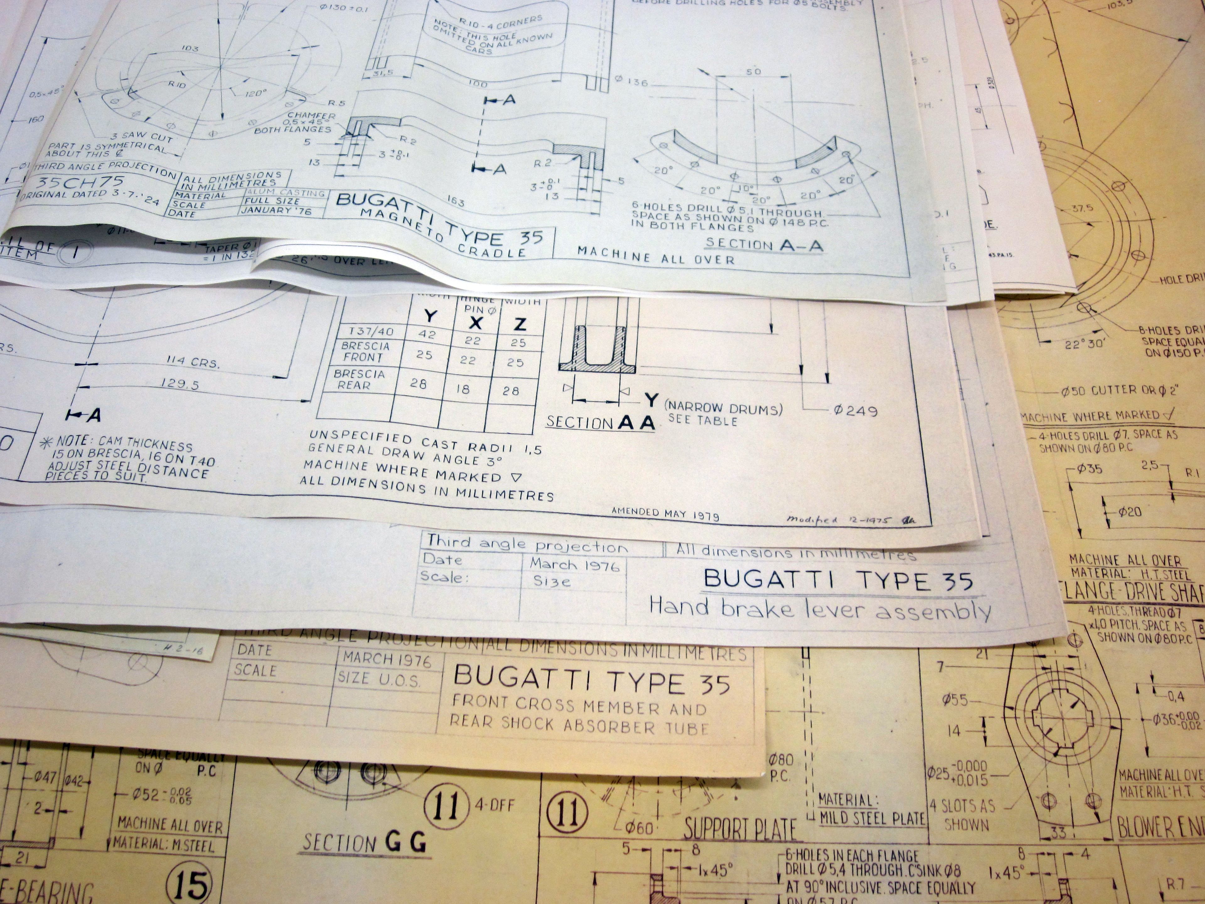 Bonhams Cars : An assortment of design blueprints for the Bugatti T35,