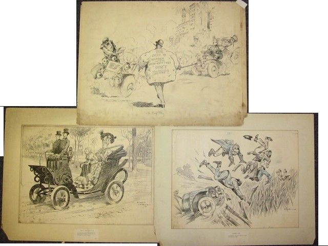 Bonhams Cars : A comprised lot of Puck magazine illustrations, circa 1910,