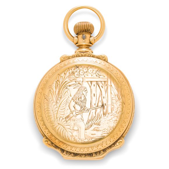 Bonhams : Elgin. A 10K engraved gold box hinge hunter cased watchNo ...