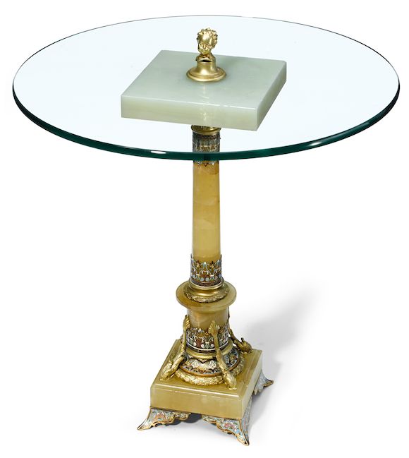 Bonhams : A French gilt bronze mounted champlevé and onyx column late ...