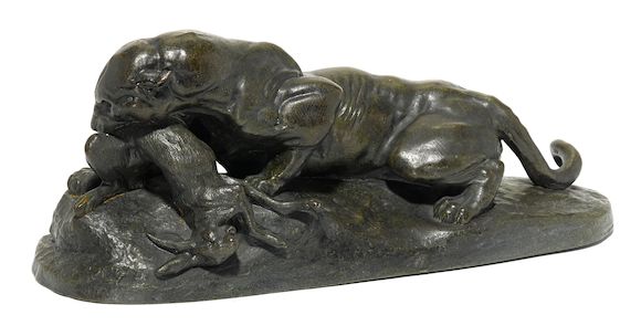Bonhams : A French patinated bronze animalier group: Jaguar dévorant un ...