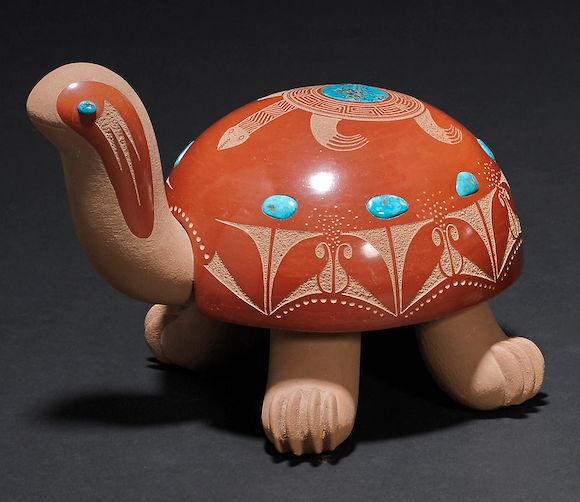 Bonhams : A San Ildefonso redware sgraffito turtle